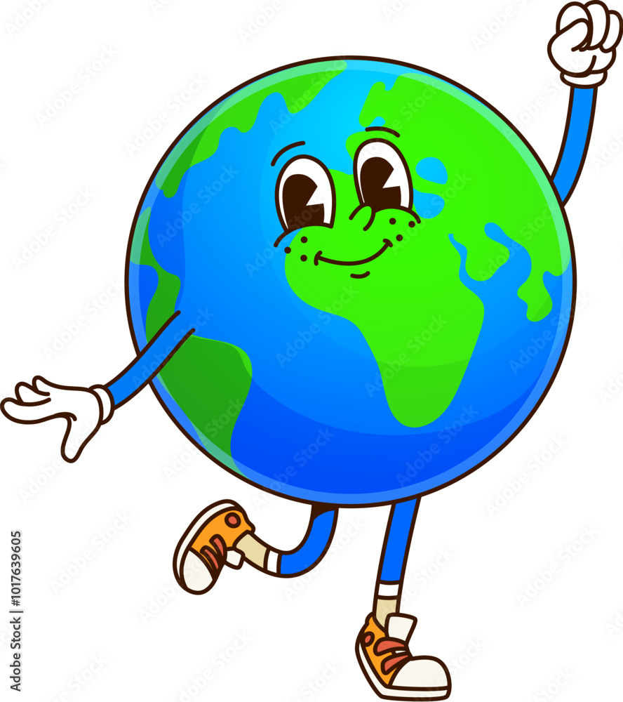 Earth solar system groovy planet character. Isolated cartoon vector ...