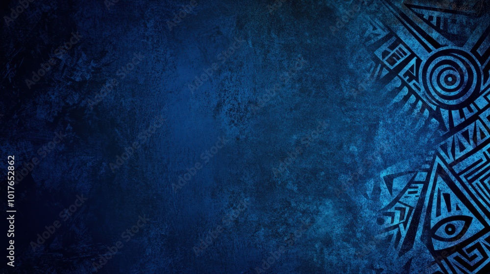 Blue abstract background with tribal or indigenous designs: Deep blue ...