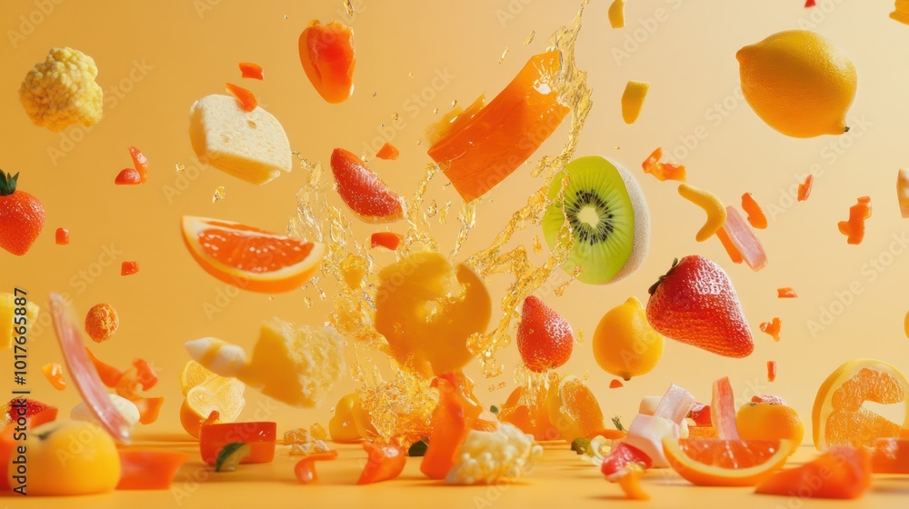 Falling food products in stop-motion photography Highly creative and ...
