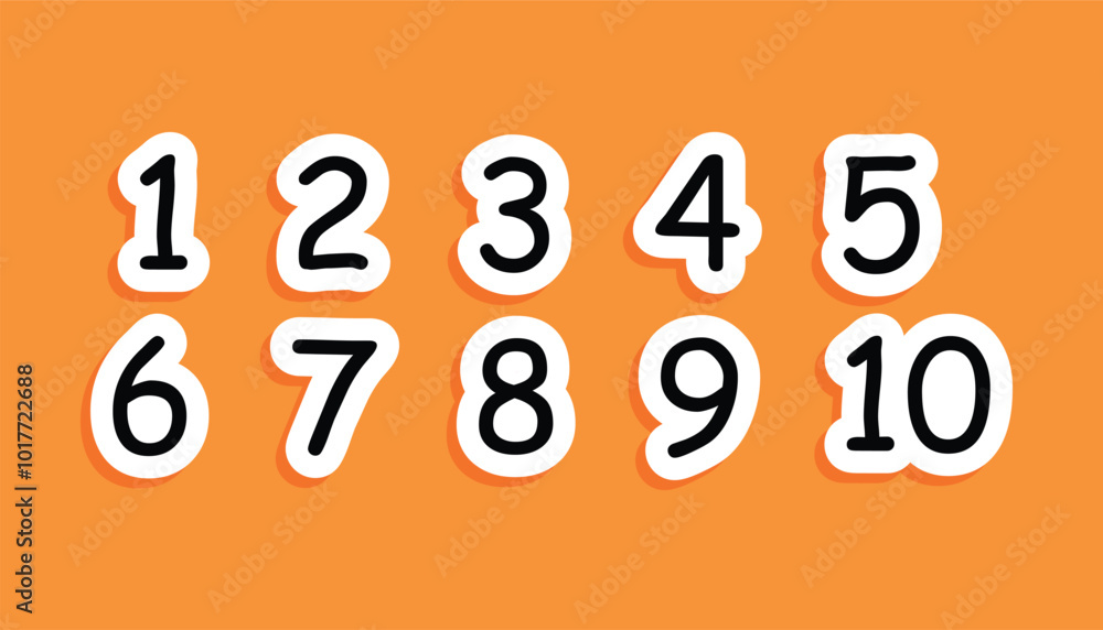Cartoon number set. vector set of 1-10 digit. doodle stickers checklist ...