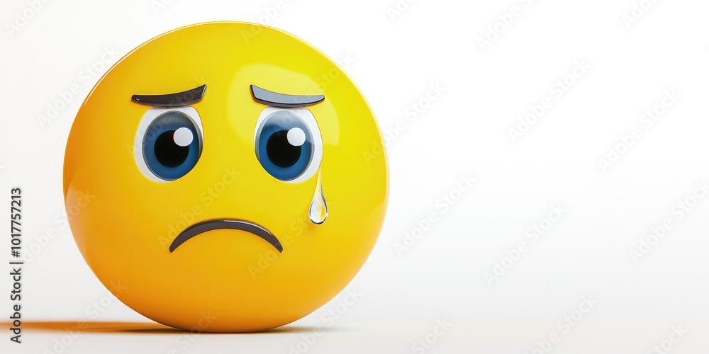 A sorrowful smiley face adorned with big expressive eyes and a single ...