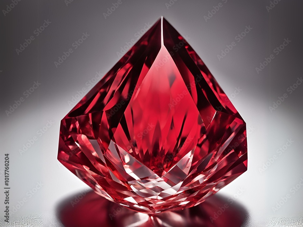 Beautiful red crystal in white background shining and reflecting light ...
