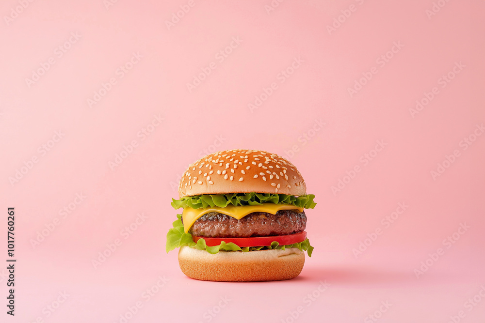 Classic cheeseburger on pastel background, hamburger. Abstract fast ...