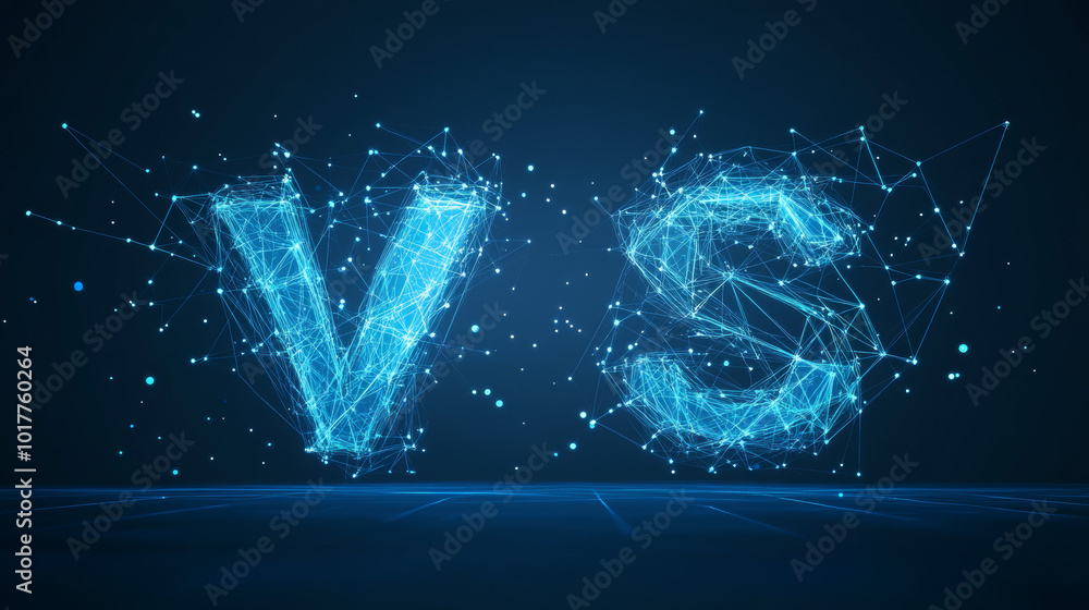 "VS" letters, made of lines and dots, stand out against a blue ...