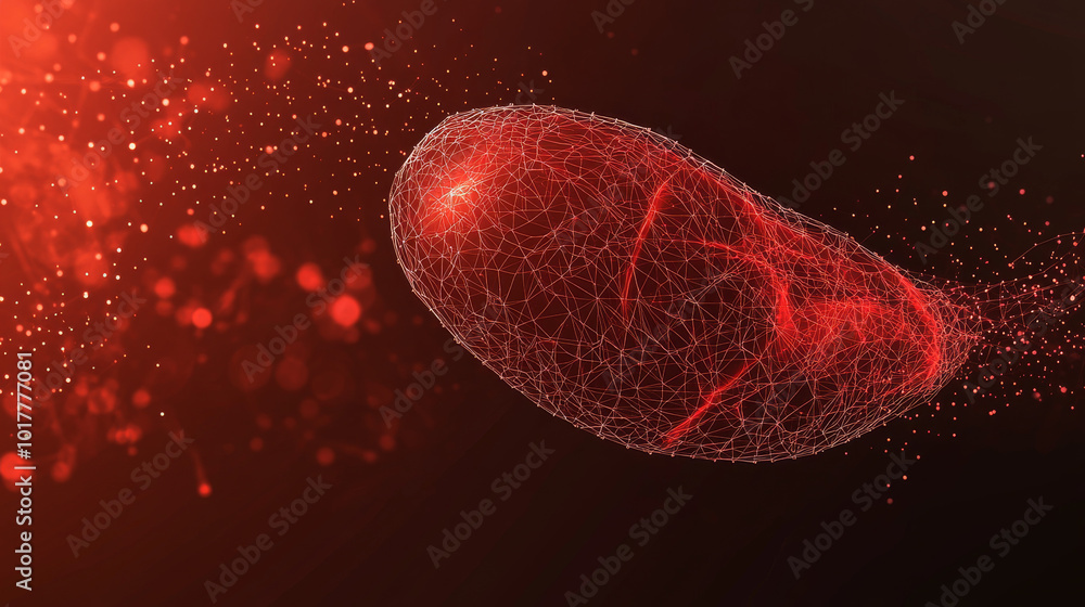 A simple, 3D design of a red blood cell, made with connected dots and ...