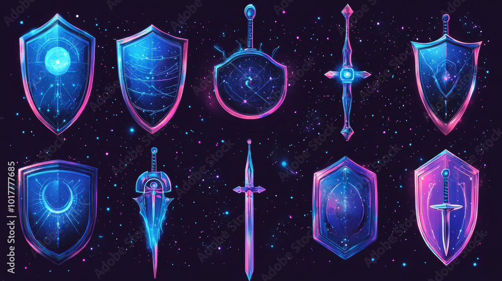 Design with shields and swords that looks like the night sky,full of ...