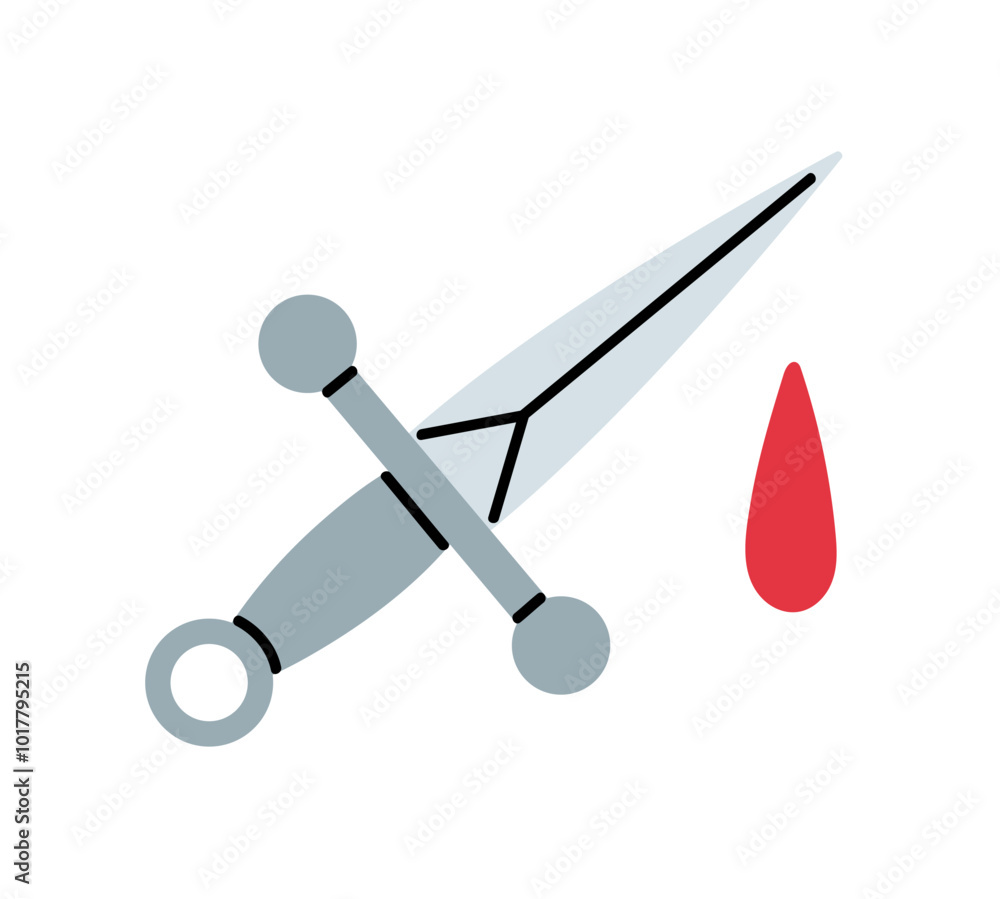 Knife with red drop of blood. Icon of steel dagger. Short blade, sharp ...
