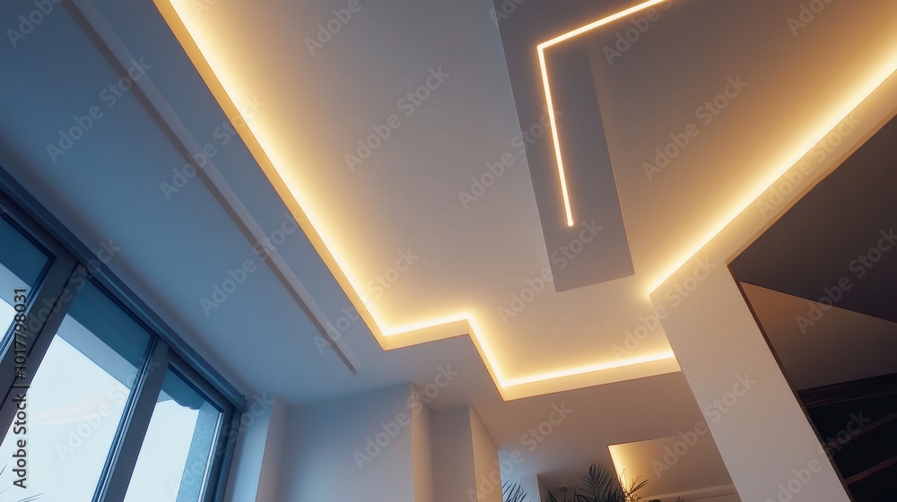 Sleek recessed ceiling design with integrated LED strip lighting ...
