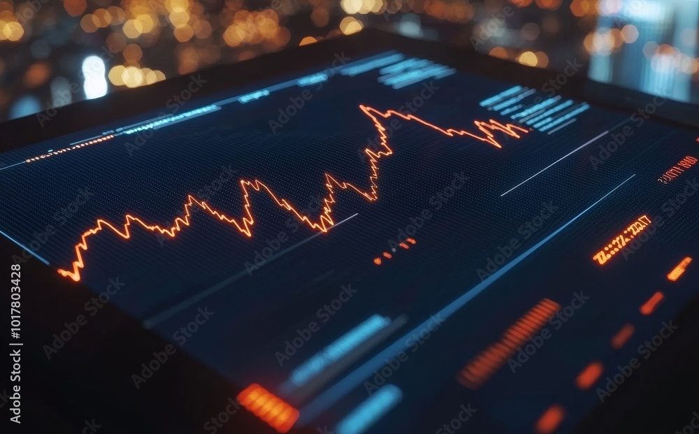 On a digital technology strategy background with finance data marketing ...
