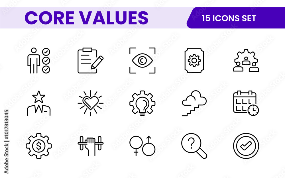 Core Values outline icons set. Core, values, business, leadership ...
