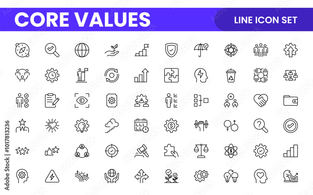 Core Values outline icons set. Core, values, business, leadership ...