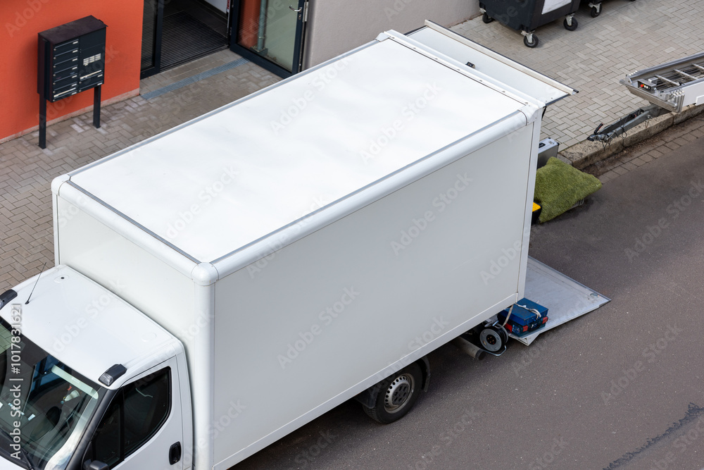 Mover service lifting ladder cargo crane platform vehicle van parked at ...