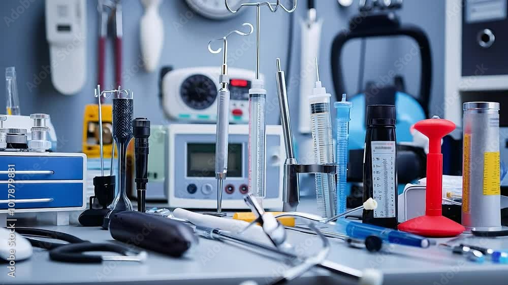 Diverse array of medical instruments used to measure vital signs ...