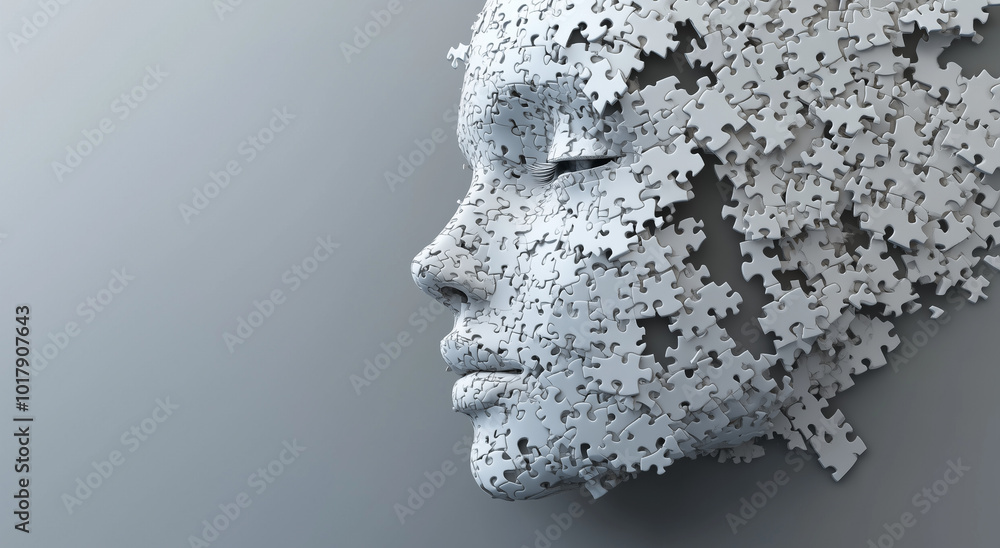 Abstract Human Face Composed of Puzzle Pieces - Conceptual 3D Art of ...