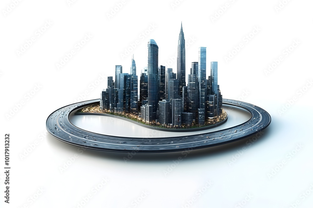 Infinite Urban Skyline 3D of Endless City Road Design Stock ...