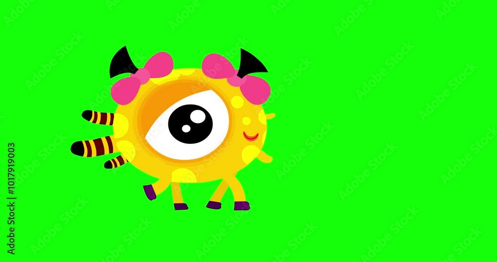 Cartoon monster with ribbons walking loop greenbox. Funny animal ...