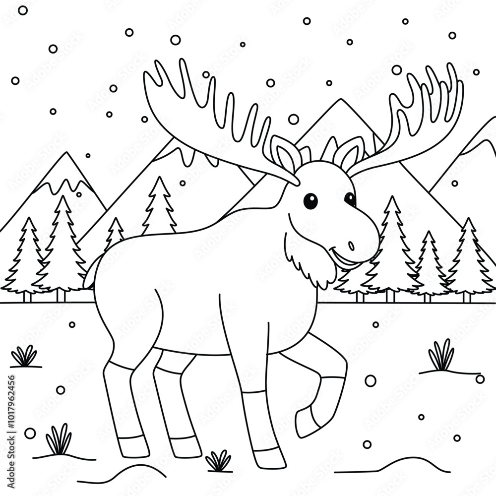 Moose Outline Coloring Page. Christmas and Winter Animal Illustration ...