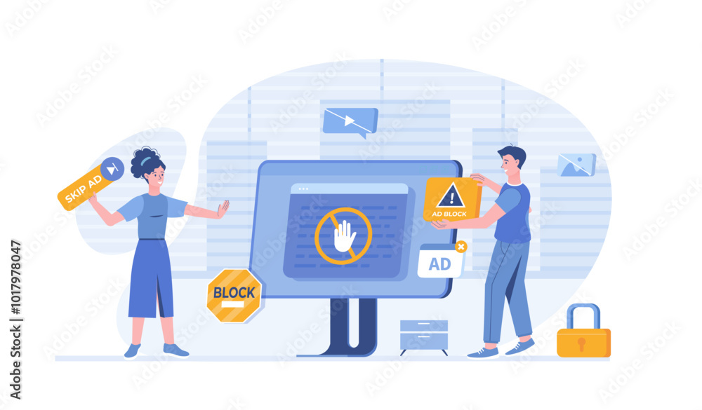 Ad Blocking. No advertising, anti spam protection, without ads concept ...