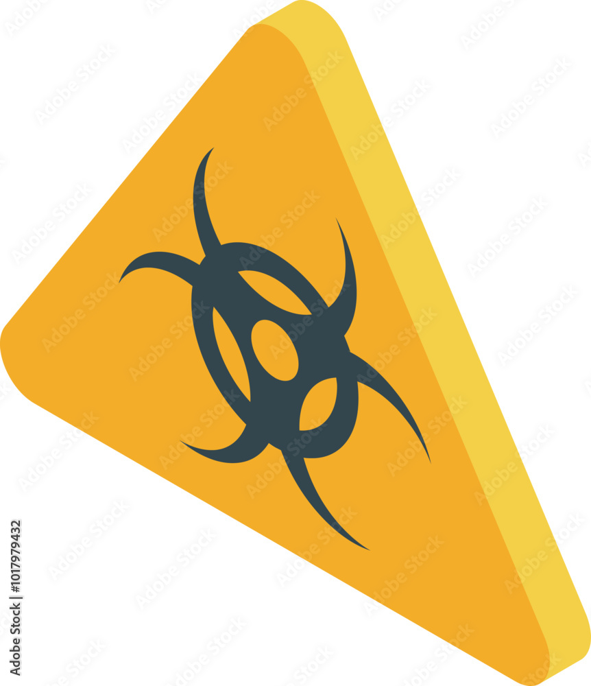This isometric illustration features a yellow triangle warning sign ...