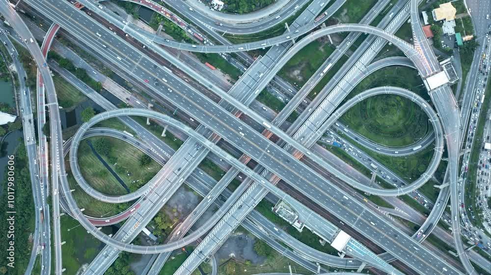 4K Day to Night Time Lapse Top View. Burapha Withi Expressway, Ring Road, Bangna Intersection ...