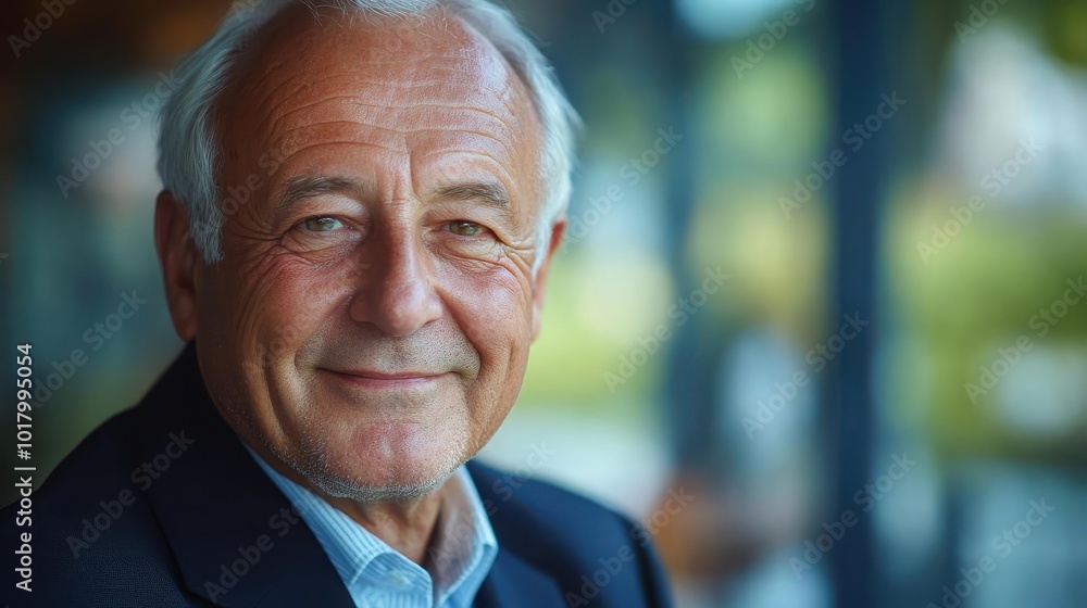 Elderly man in a suit, smiling kindly, HDR capturing every detail of ...
