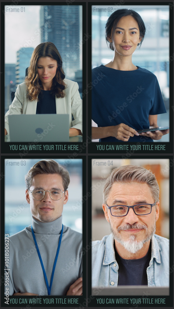 Multi Screen 4x Split Screens Vertical Stories for Social Media Stock ...