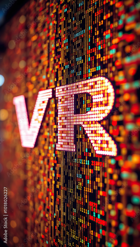 vr text in bold colors against blurred digital tech background virtual ...