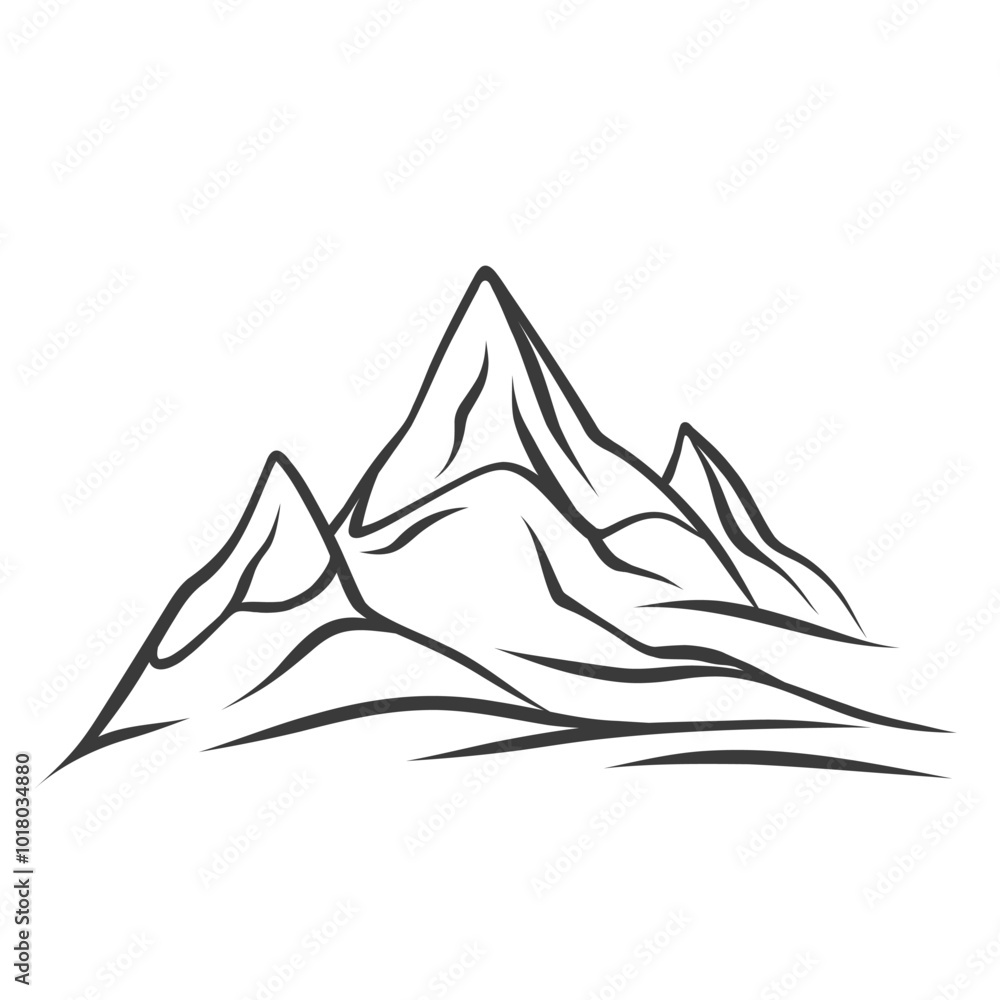 Mountains icon, doodle one steep cliff. Retro minimalist sketch of Alps ...