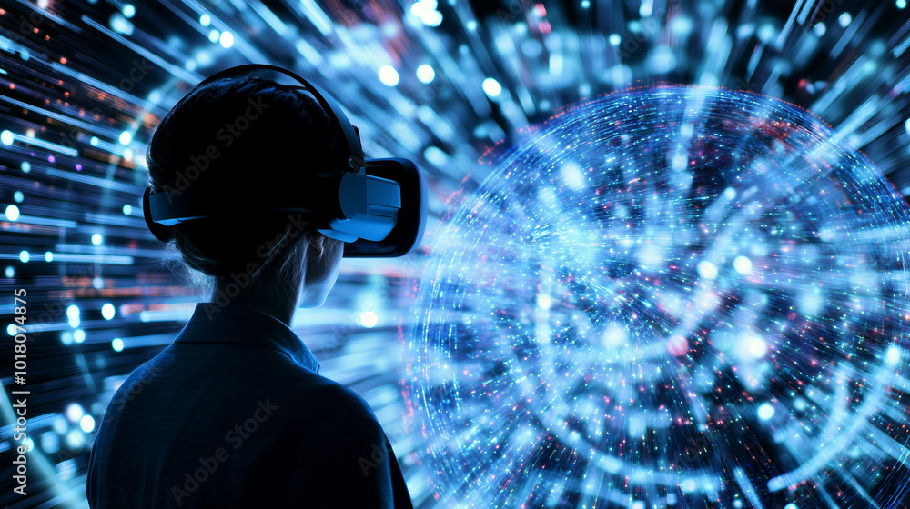 Immersive Virtual Reality Experience with a User Wearing a High-Tech VR ...