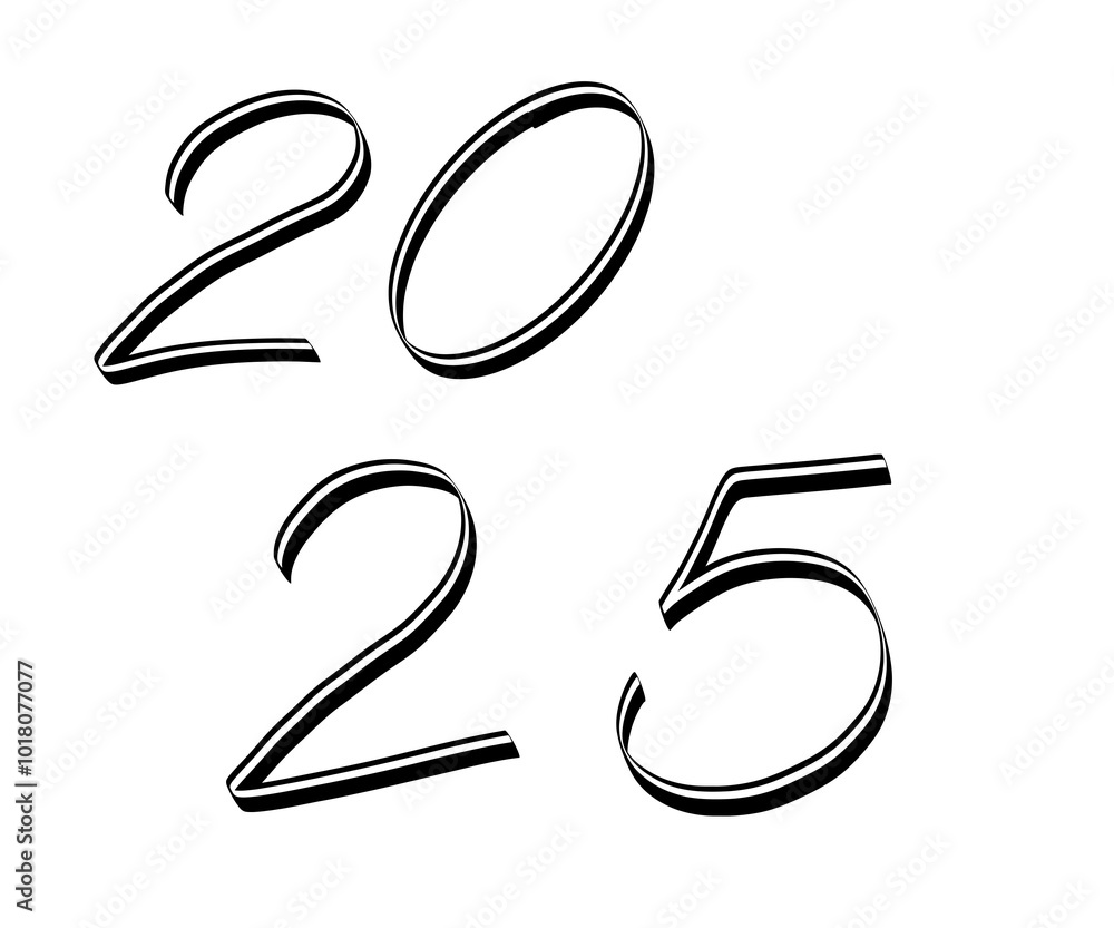 2025 new year numbers. Hand drawn numbers with marker or pen. Double ...