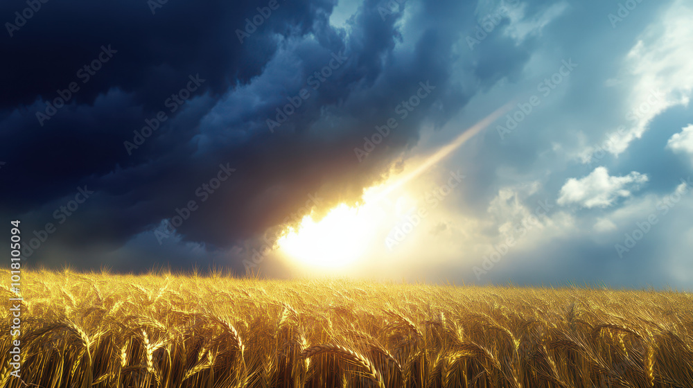 Intense wall cloud with rotating updraft and sun rays piercing through ...