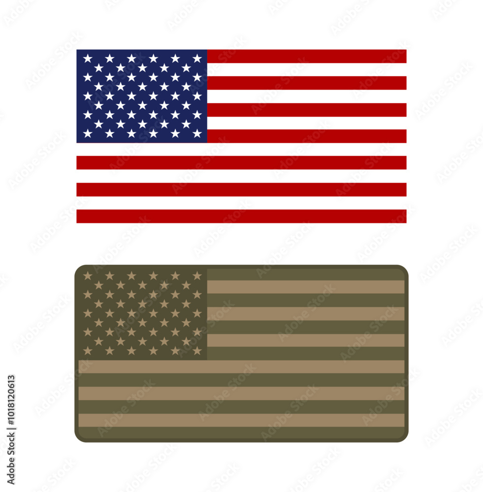 Set of American flag in regular and military versions. Vector ...