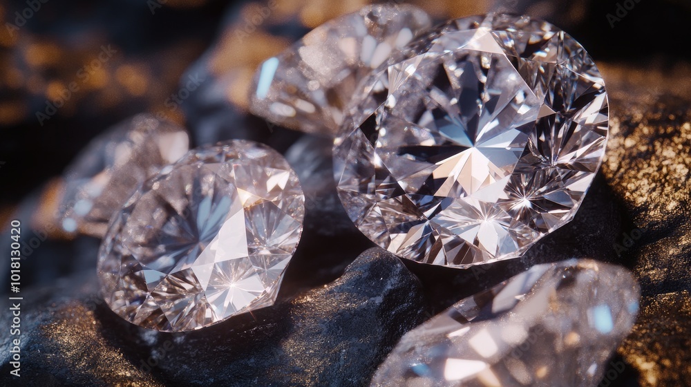 Extreme close-up of multiple diamonds in a cluster, showcasing their ...