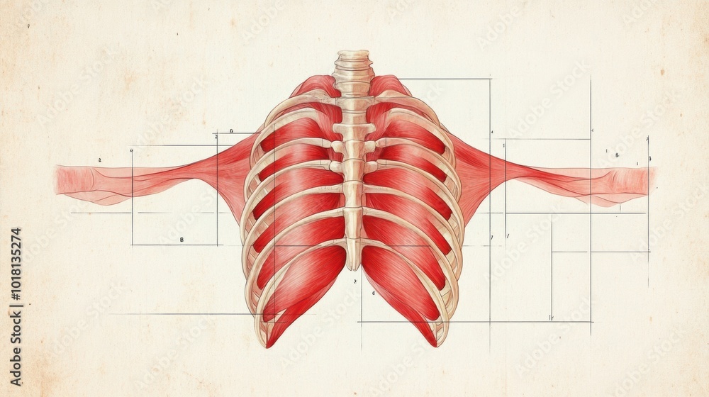 Detailed Anatomical Diagram of the Human Torso Showing Skeletal ...