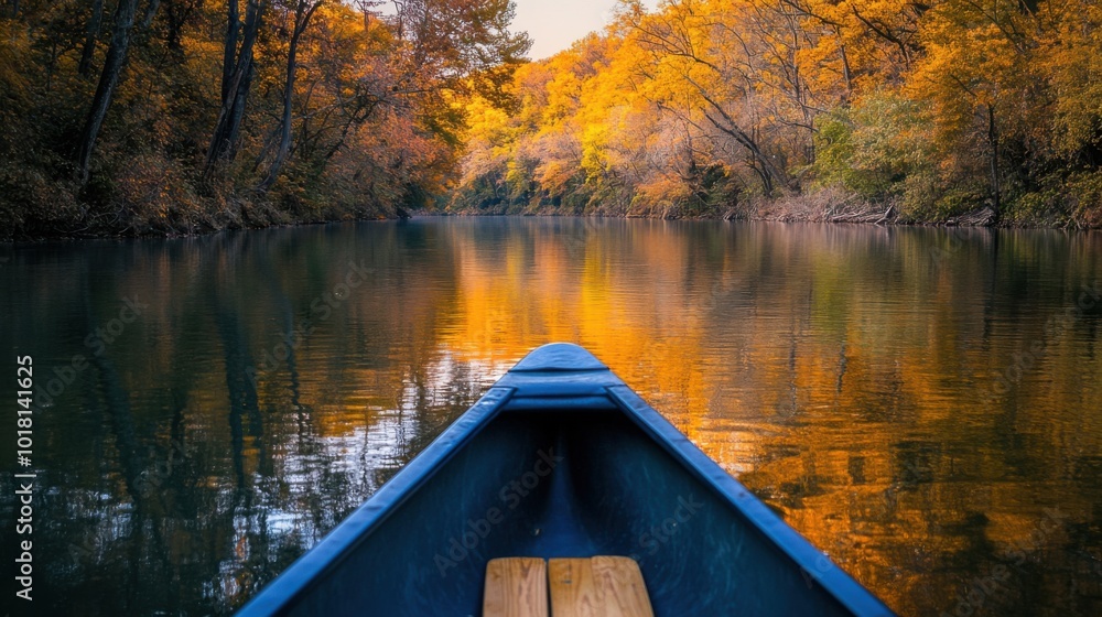 Autumn foliage reflecting on the Shenandoah River viewed from a blue ...