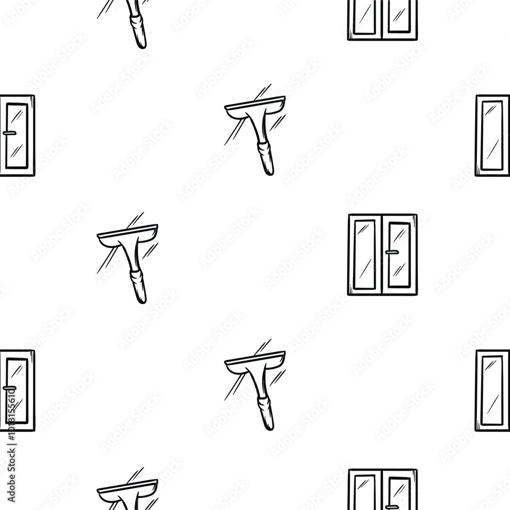 Simple black and white seamless pattern with window cleaning tools ...