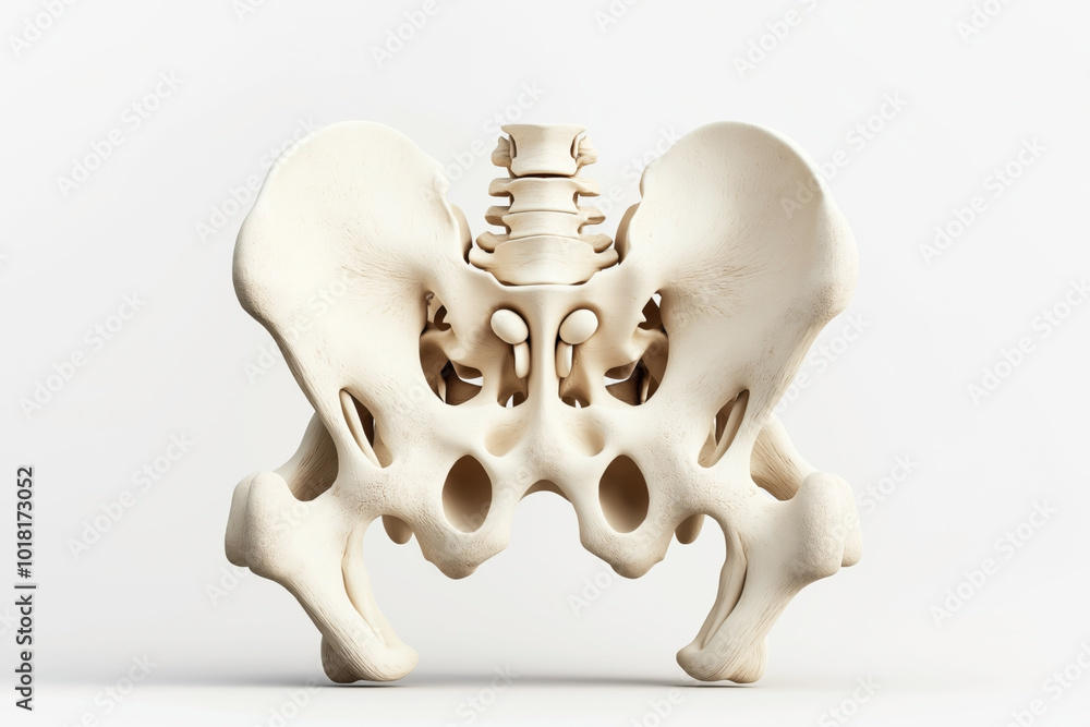 Image of a human pelvic bone on a white background, showing the ...
