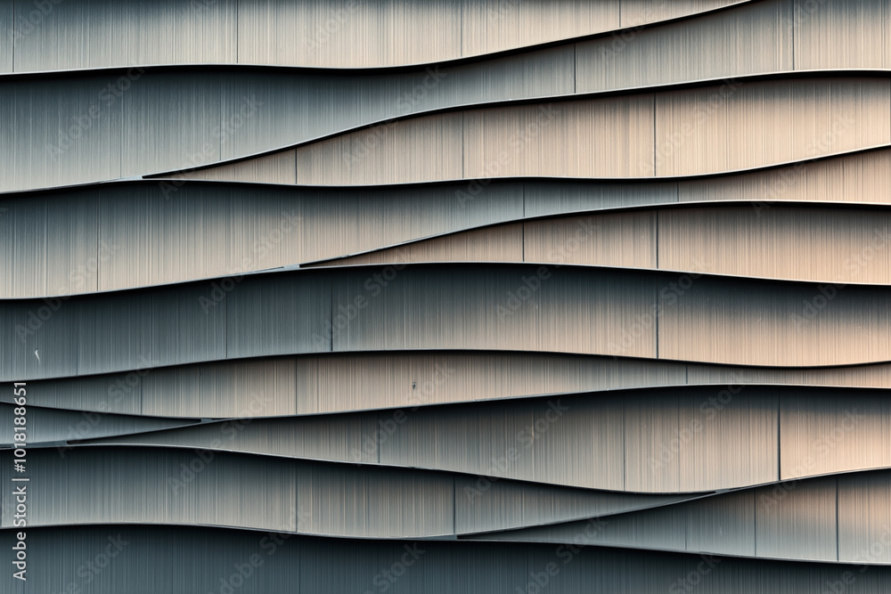 Architectural detail of a modern building facade with overlapping metal ...