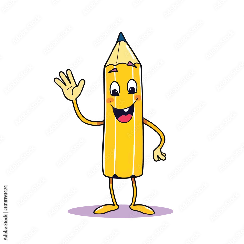 Cute Kawaii Happy Crayon Pencil With Happy Smiling Face And Holding ...