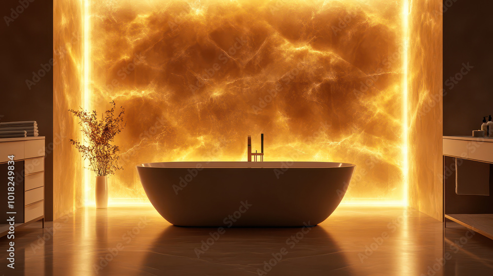 Opulent spa bathroom interior featuring a double vanity and ...