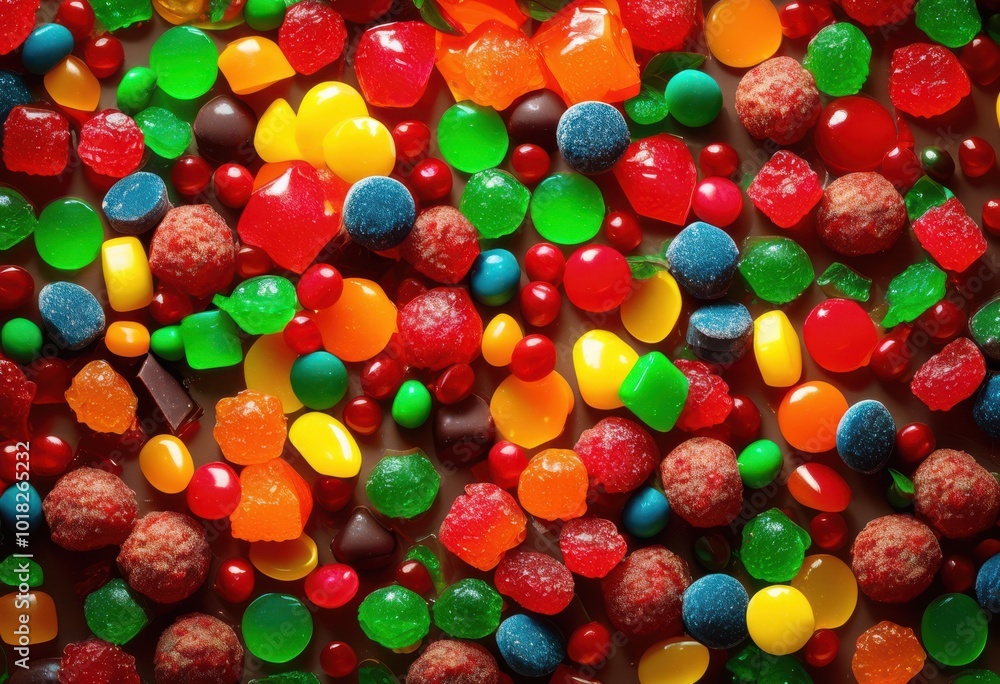 vibrant candy piles showcasing enticing textures bright colors dynamic ...