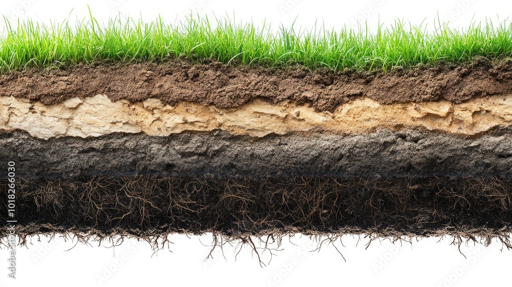 Cross-section of earth with grass growing on top, revealing the rich ...