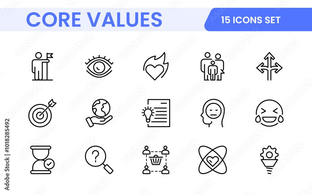 Core Values outline icons set. Core, values, business, leadership ...