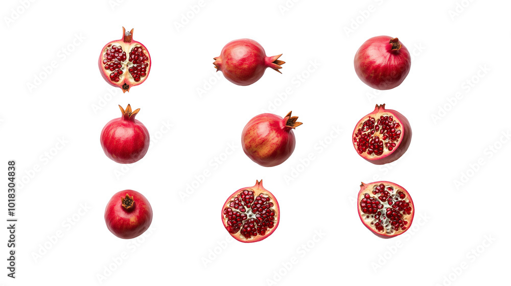 fresh pomegranate isolated on transparent background in various angles ...
