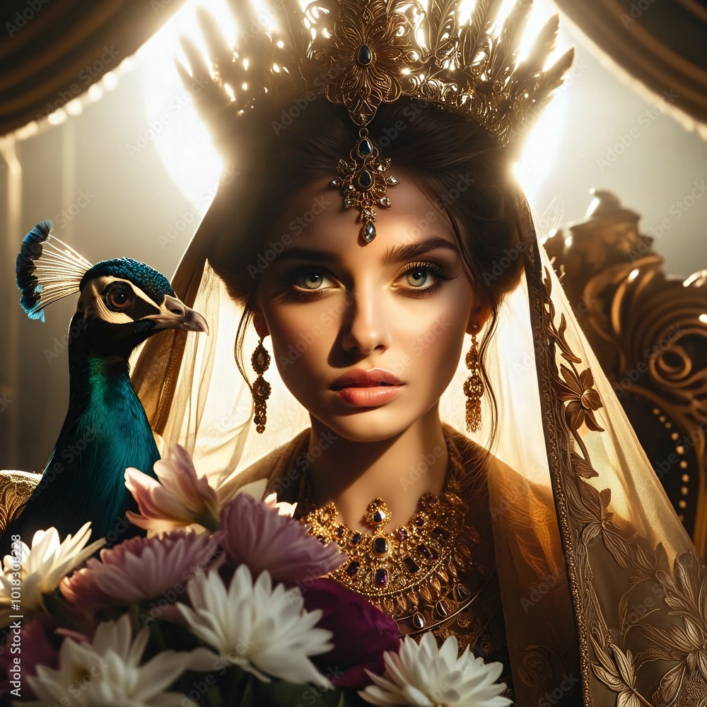 Hera, the queen goddess of marriage, woman and childbirth in golden ...