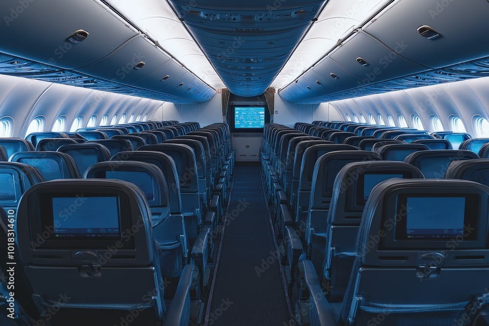 Entertainment System Onboard Airplane: Economy Class Seats in Wide-Body ...