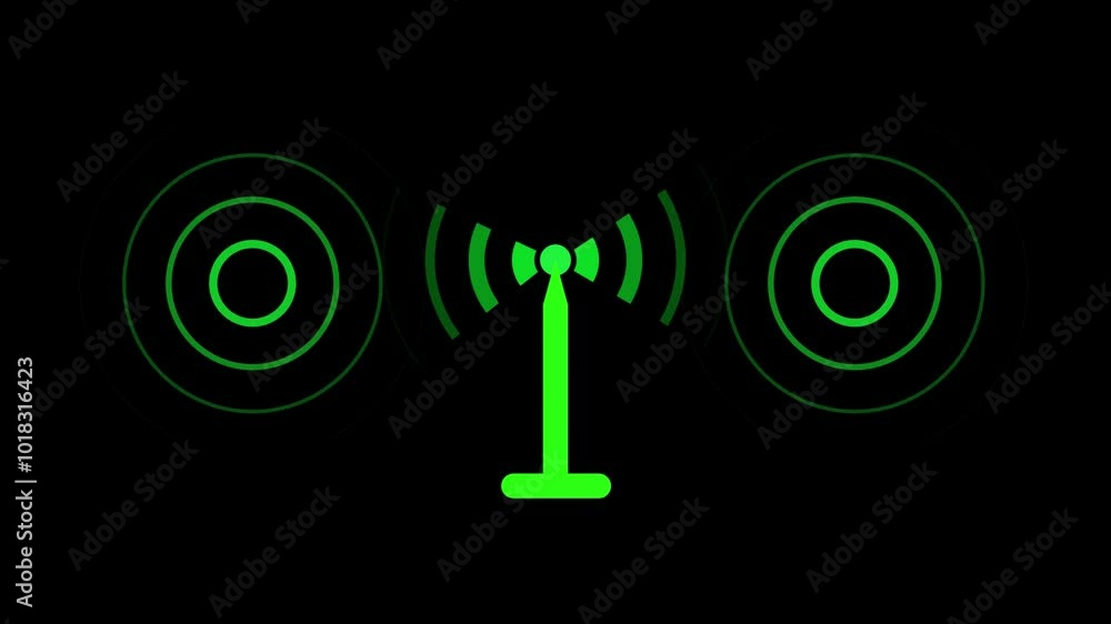 Radio wave tower connective network and signal waves , Expanding arc ...