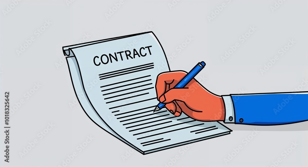 Hand drawing clipart of a contract being signed on plain white ...