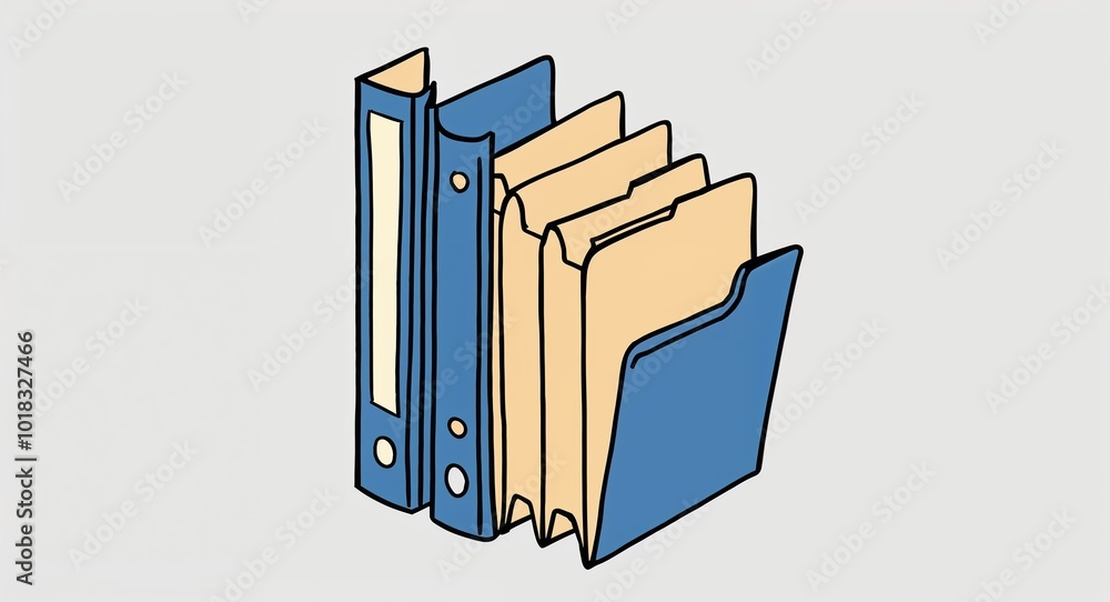 Hand drawing clipart of a folder with tabs on plain white background ...