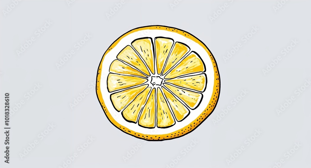 Hand drawing clipart of a lemon slice cut open on plain white ...